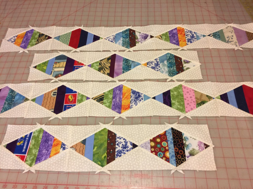 Design wall 10/2/17 string pieced border – Always Quilts